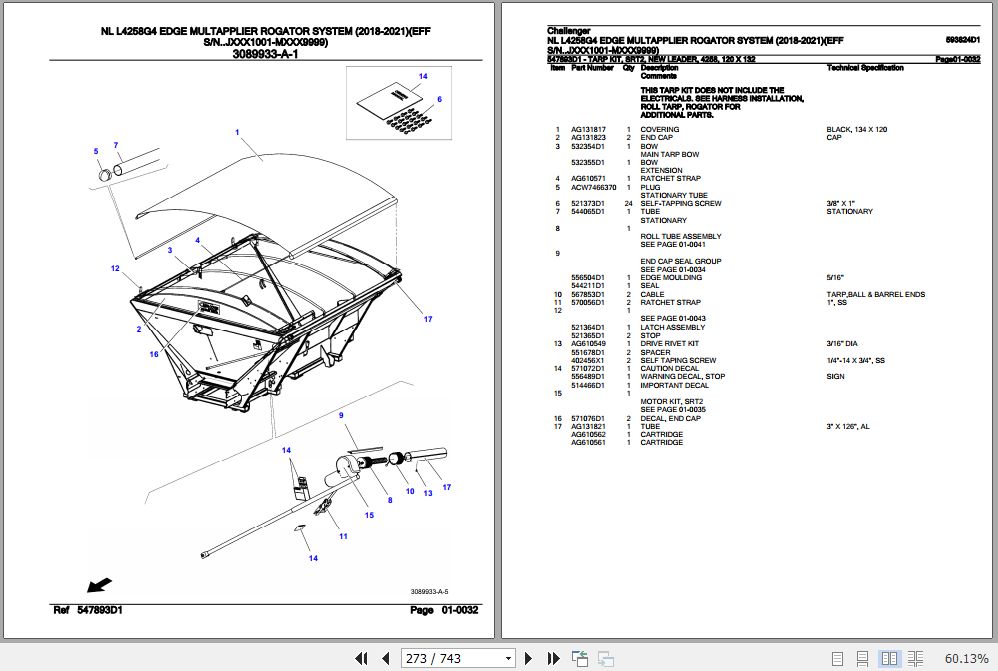 Challenger NL L4258G4 Edge Multapplier Rogator System Parts Catalog ...