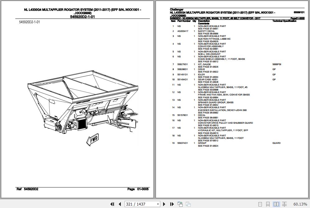 Challenger NL L4330G4 Multapplier Rogator System Parts Catalog 558891D1