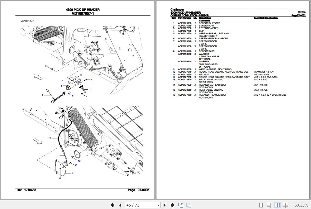 Challenger Pick-Up Header 4300 Parts Catalog 652019