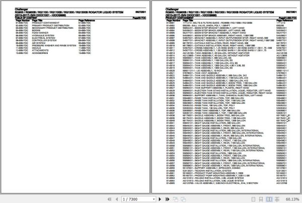 Challenger RG900 to RG1300B Rogator Liquid System Parts Catalog 562723D1