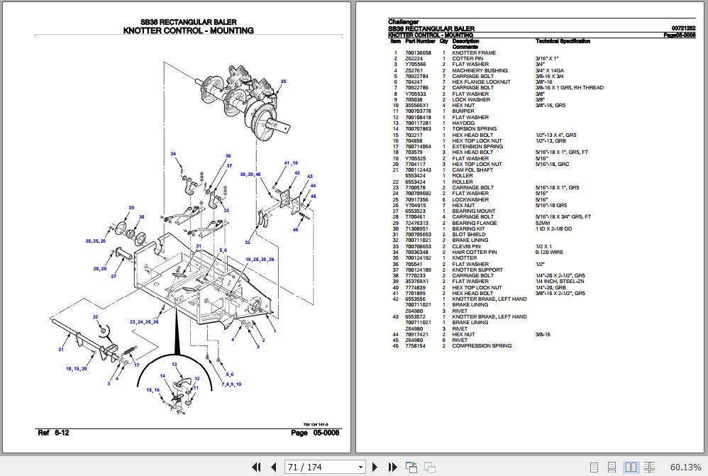 Challenger Rectangular Baler SB36 Parts Catalog 00721252