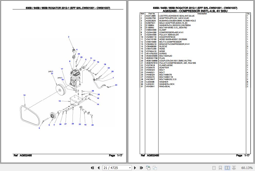 Challenger Rogator 635B 645B 655B Parts Catalog AG637616