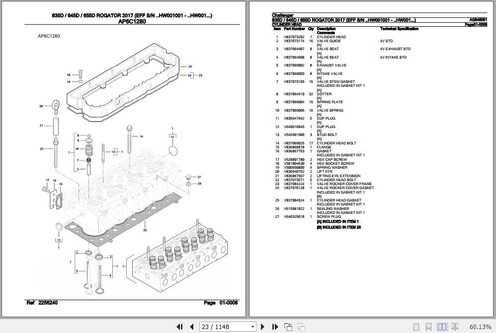 Challenger Rogator 635D 645D 655D Parts Catalog AG648091