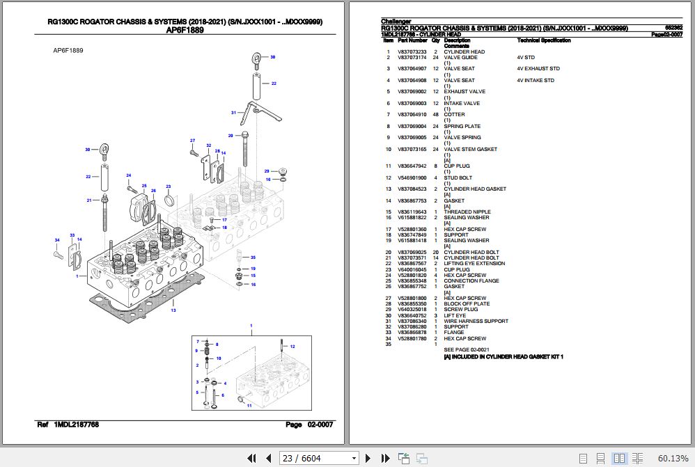 Challenger Rogator RG1300C Chassis & Systems Parts Catalog 652362
