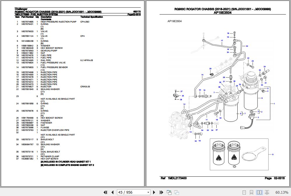 Challenger Rogator RG900C Chassis Parts Catalog 652172