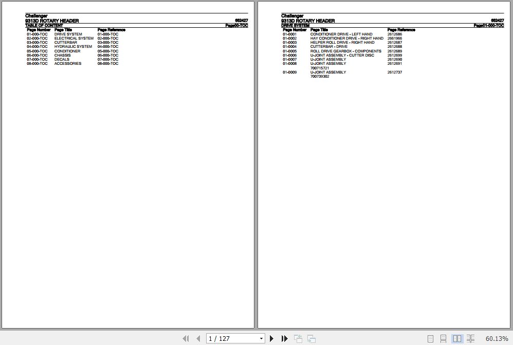Challenger Rotary Header 9313D Parts Catalog 652427