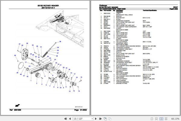 Challenger Rotary Header 9313D Parts Catalog 652427