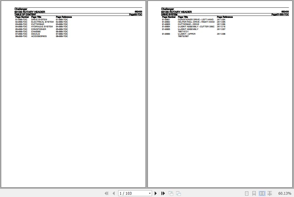 Challenger Rotary Header 9313S Parts Catalog 652433