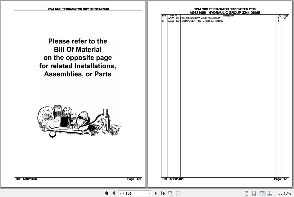 Challenger Terragator 2244 NMS Dry System Parts Catalog AG635455