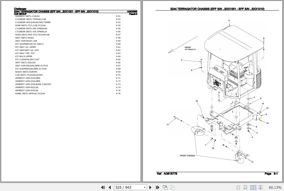 Challenger Terragator 3244 Chassis Parts Catalog AG622838