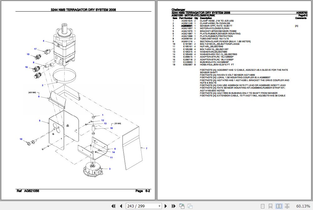 Challenger Terragator 3244 NMS Dry System Parts Catalog AG625792