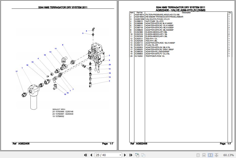 Challenger Terragator 3244 NMS Dry System Parts Catalog AG636643