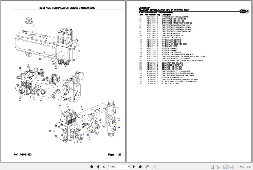 Challenger Terragator 3244 NMS Liquid System Parts Catalog AG626313