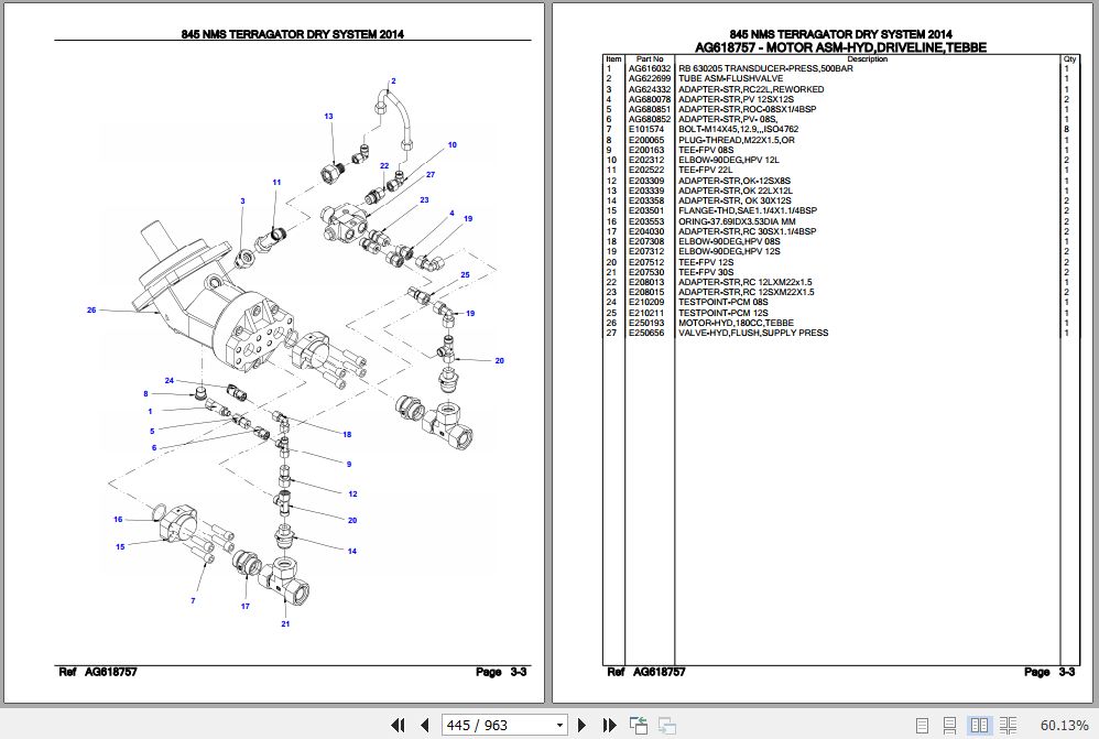 Challenger Terragator 845 NMS Dry System Parts Catalog AG6424262