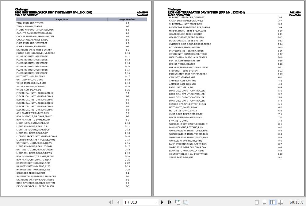 Challenger Terragator 9205 NMS Dry System Parts Catalog AG623959