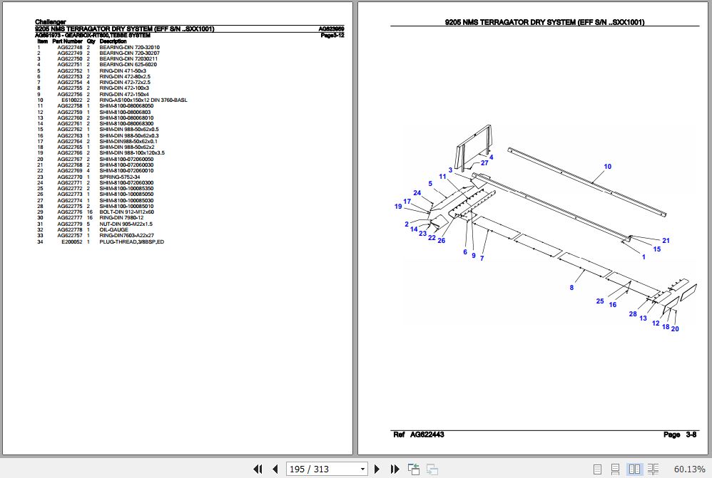 Challenger Terragator 9205 NMS Dry System Parts Catalog AG623959