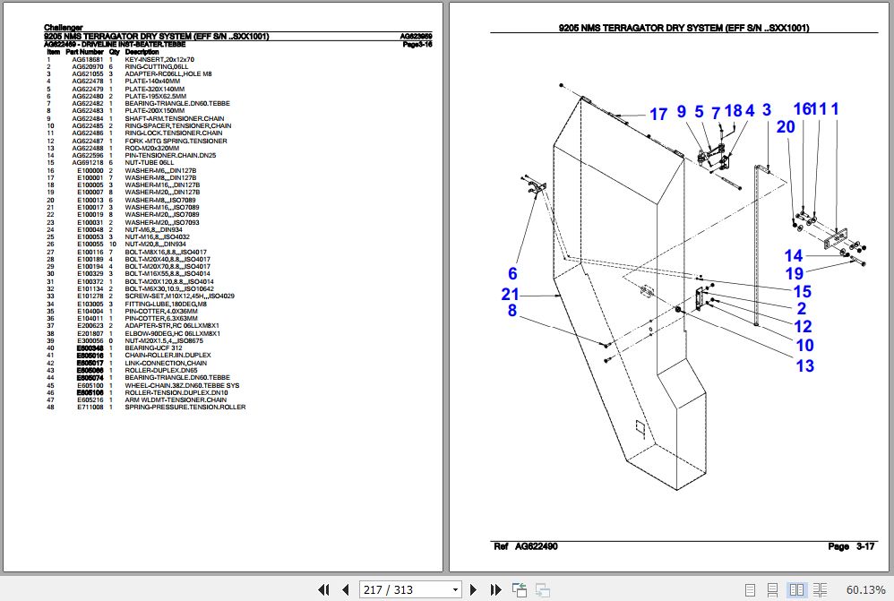 Challenger Terragator 9205 NMS Dry System Parts Catalog AG623959