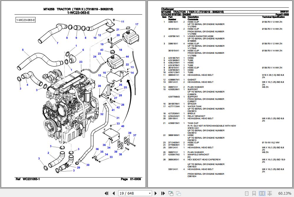 Challenger Tractor MT425B Parts Catalog 3906181