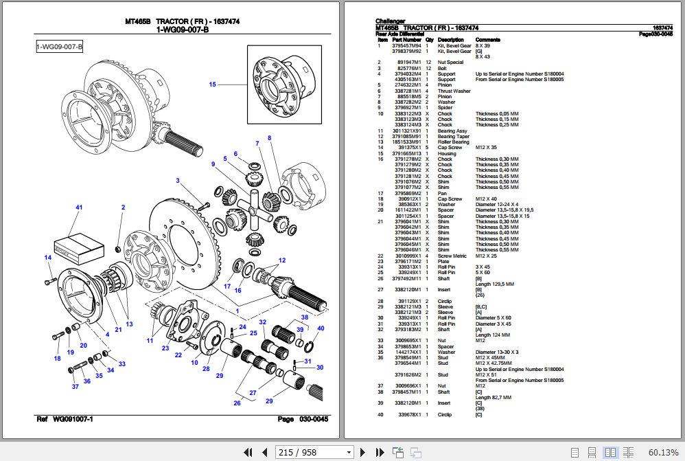 Challenger Tractor MT465B Parts Catalog 1637474