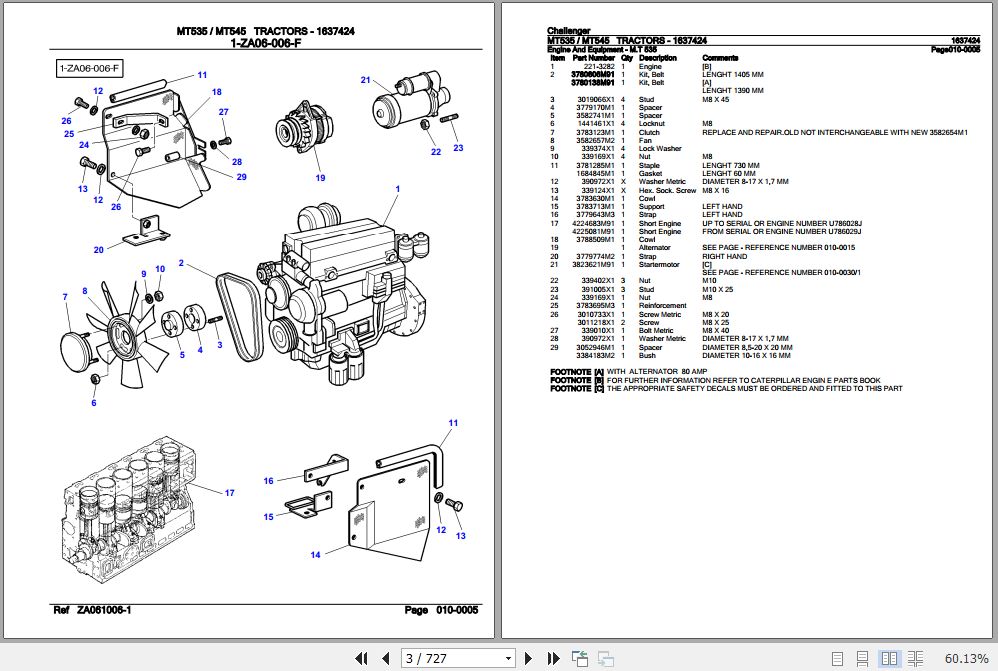 Challenger Tractor MT535 MT545 Parts Catalog 1637424
