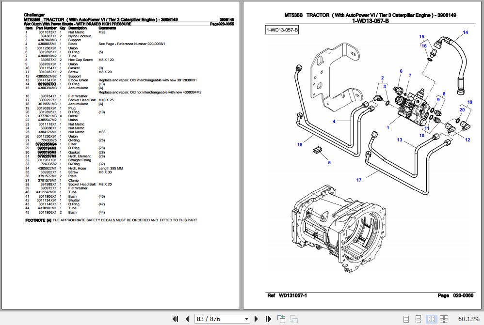 Challenger Tractor MT535B Parts Catalog 3906149