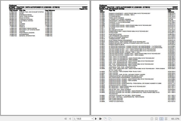 Challenger Tractor MT565D Parts Catalog 3906357