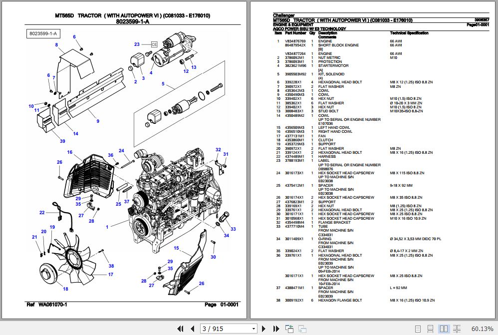 Challenger Tractor MT565D Parts Catalog 3906357