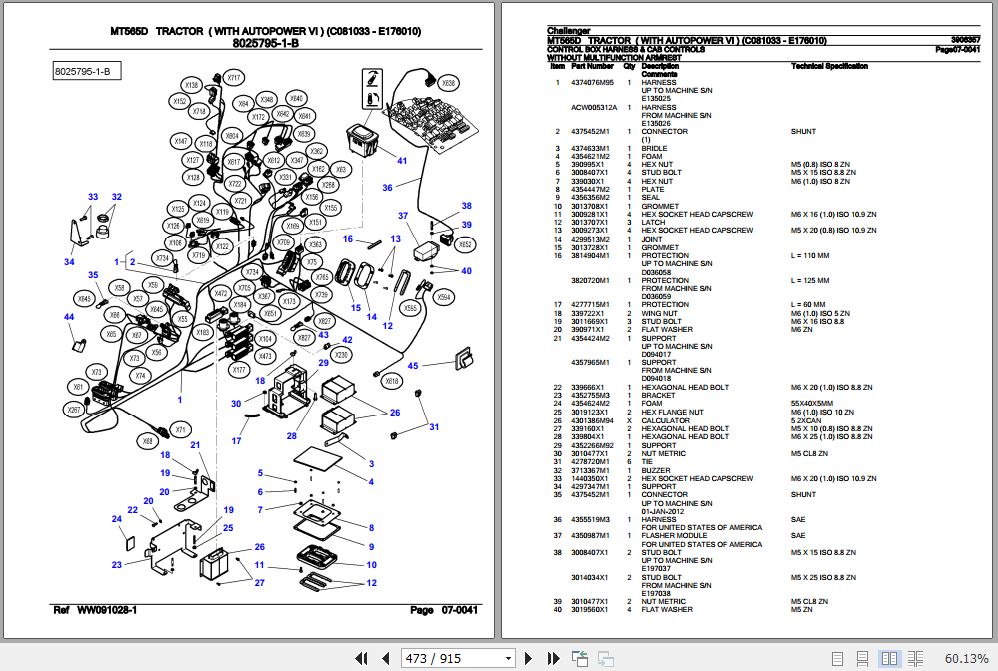 Challenger Tractor MT565D Parts Catalog 3906357