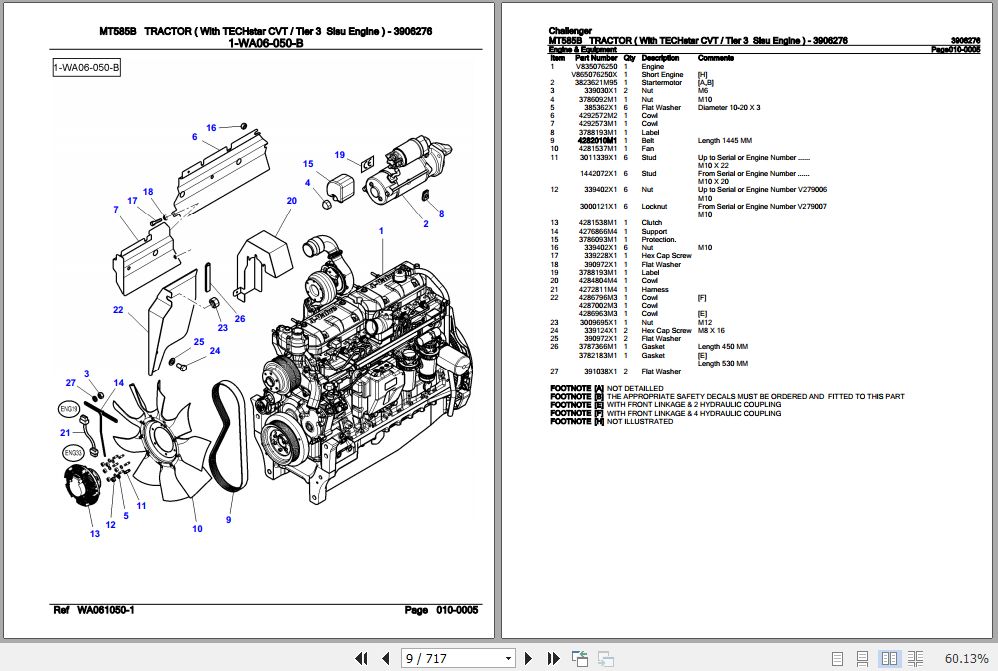 Challenger Tractor MT585B Parts Catalog 3906276