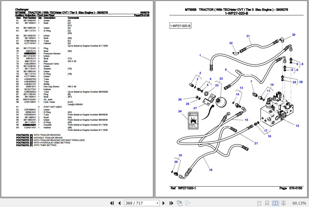Challenger Tractor MT585B Parts Catalog 3906276