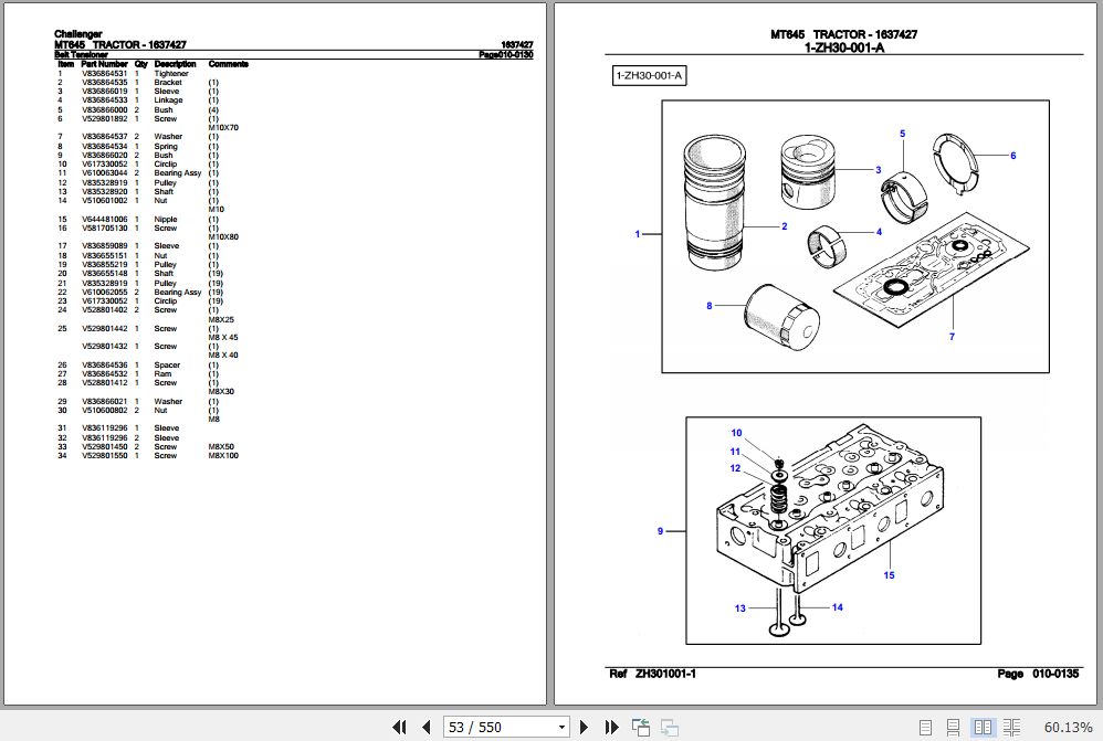 Challenger Tractor MT645 Parts Catalog 1637427