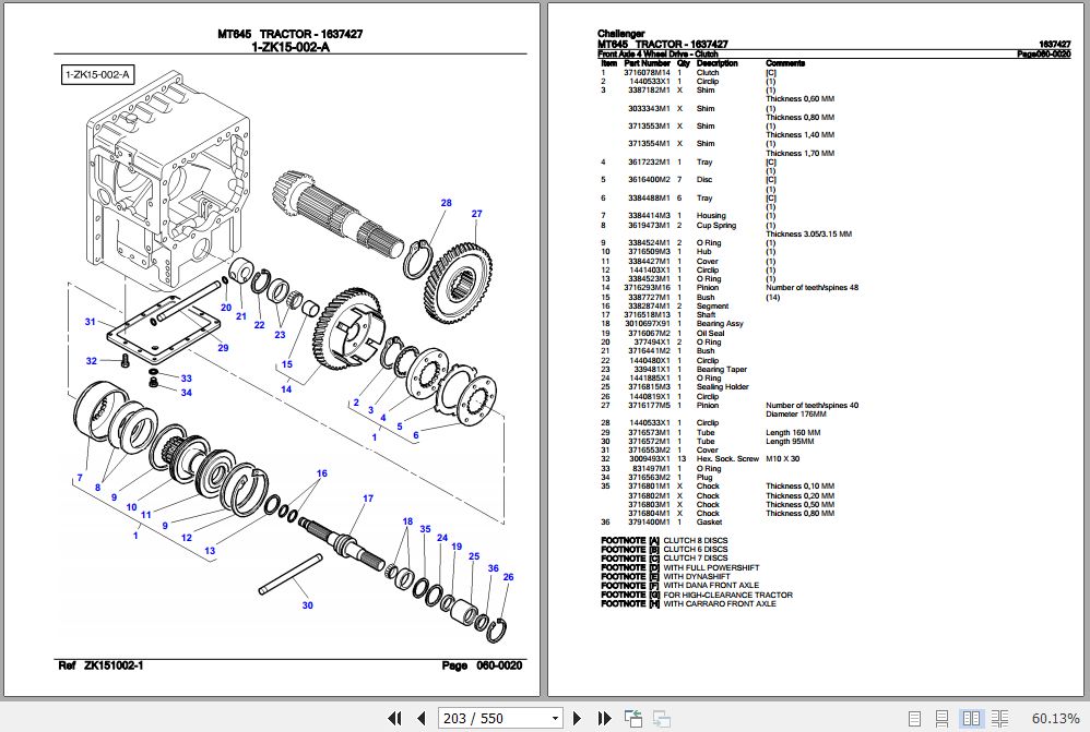 Challenger Tractor MT645 Parts Catalog 1637427
