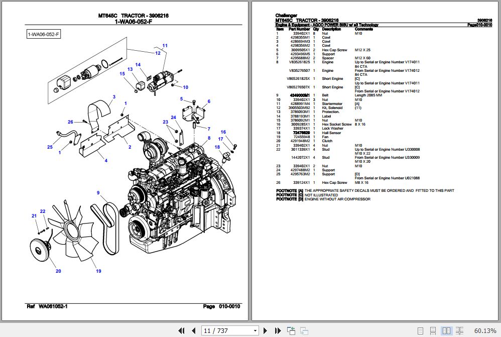 Challenger Tractor MT645C Parts Catalog 3906216