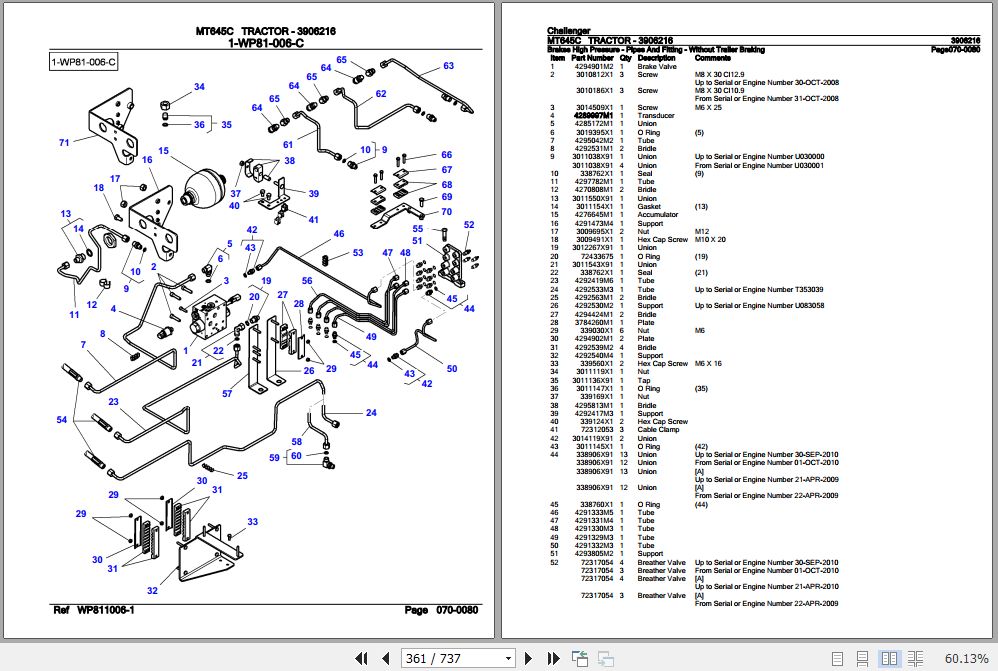 Challenger Tractor MT645C Parts Catalog 3906216