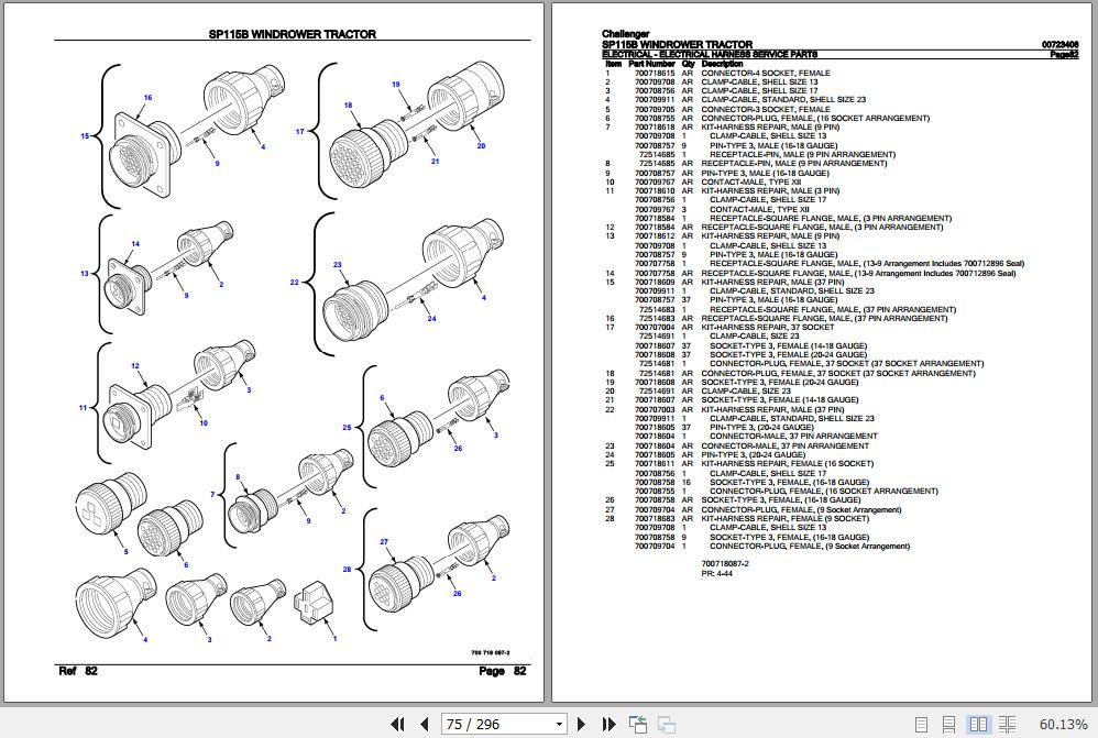 Challenger Windrower Tractor SP115B Parts Catalog 00723406