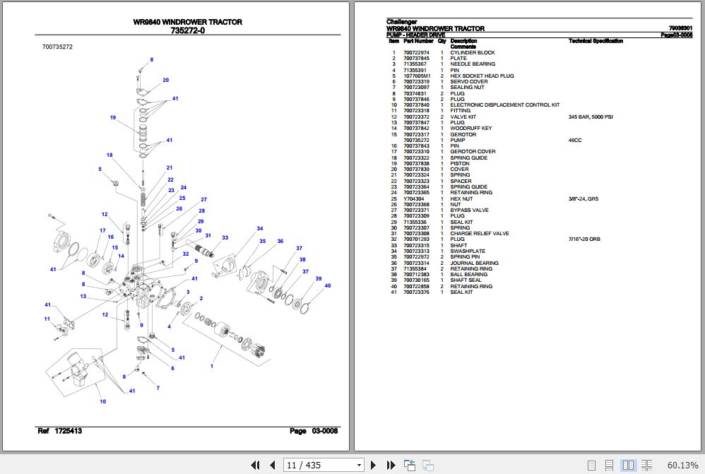 Challenger Windrower Tractor WR9840 Parts Catalog 79036301