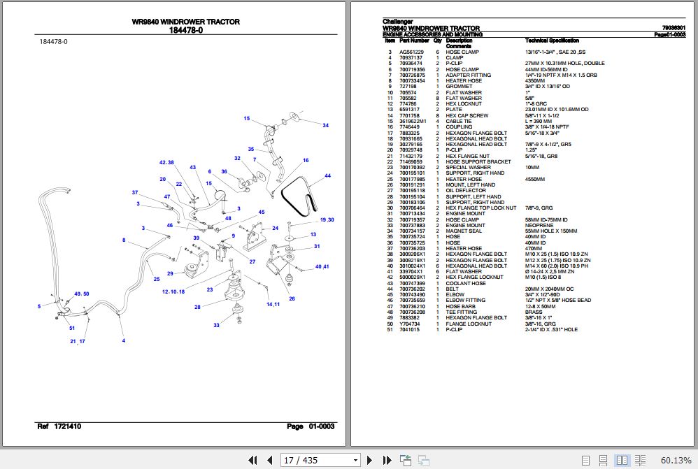 Challenger Windrower Tractor WR9840 Parts Catalog 79036301