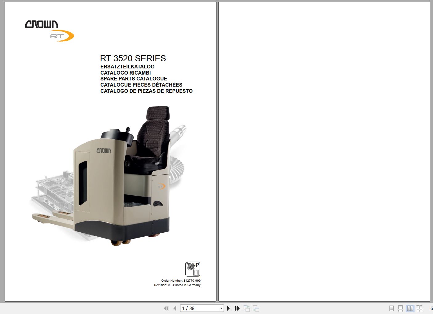 Crown Electric Pallet RT3520 Series Parts Manual