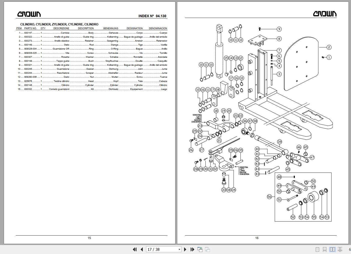 Crown Electric Pallet RT3520 Series Parts Manual
