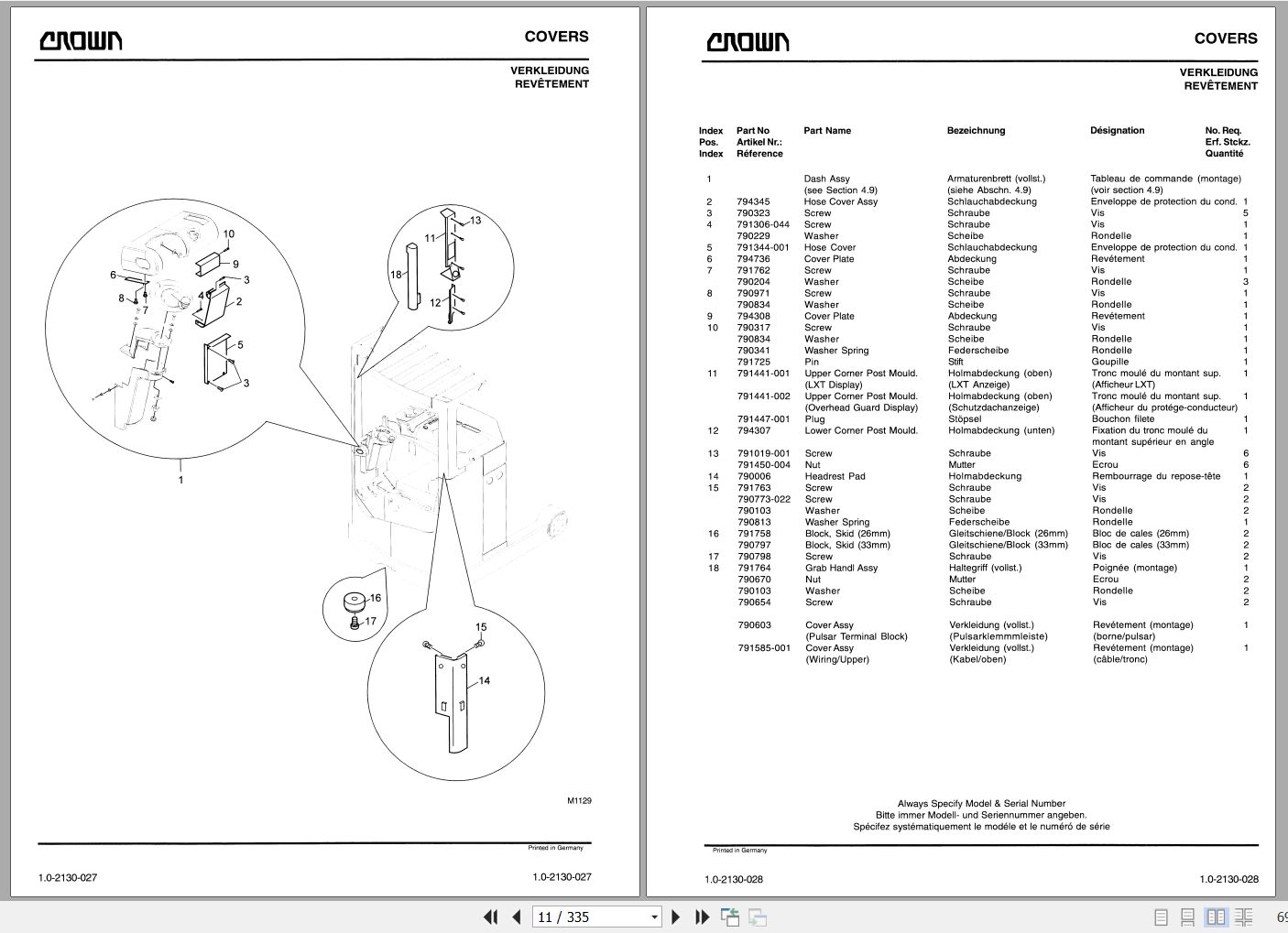 Crown Forklift ESR3000 Series Parts Manual