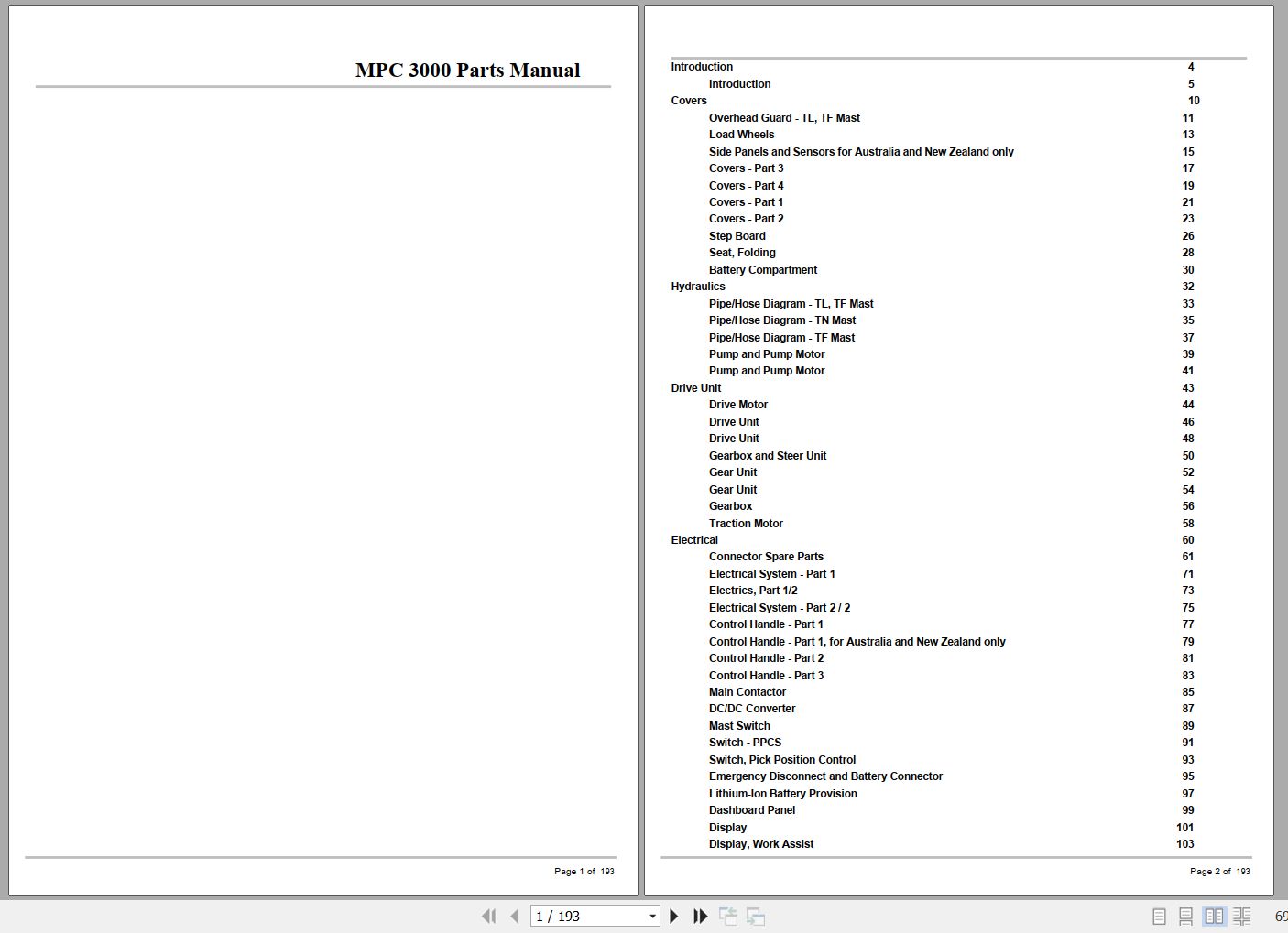 Crown Forklift MPC3000 Parts Manual