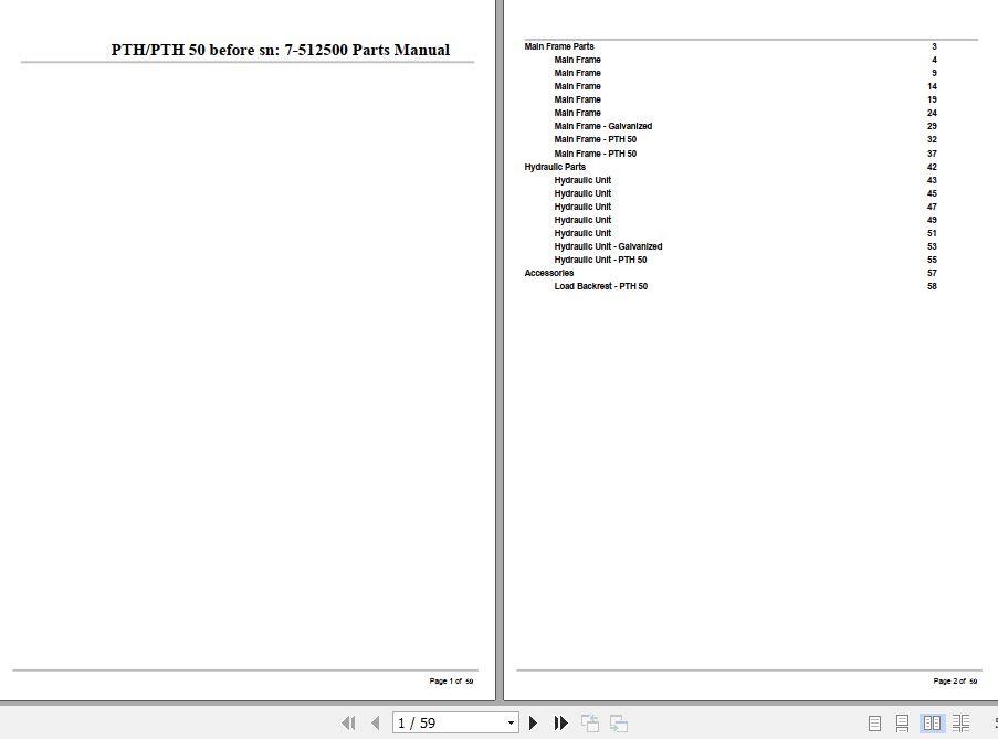 Crown Hand Pallet Jack PTH50 7-512500 Parts Manual