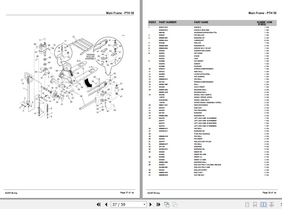 Crown Hand Pallet Jack PTH50 7-512500 Parts Manual