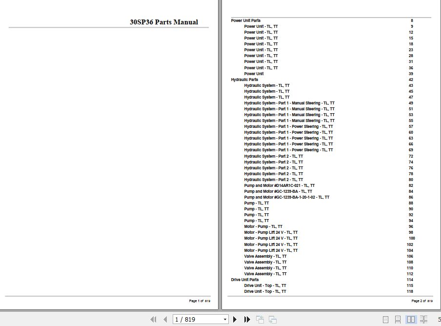 Crown Order Picker 30SP36 Parts Manual