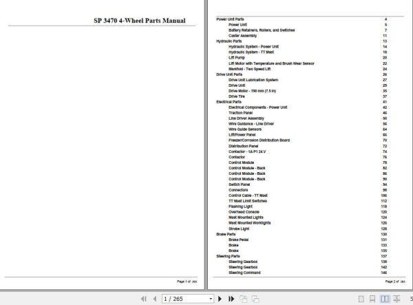 Crown Order Picker SP3470 4-Wheel Parts Manual