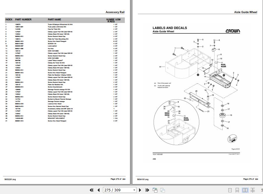 Crown Order Picker SP3571 SP 3581 Parts Manual