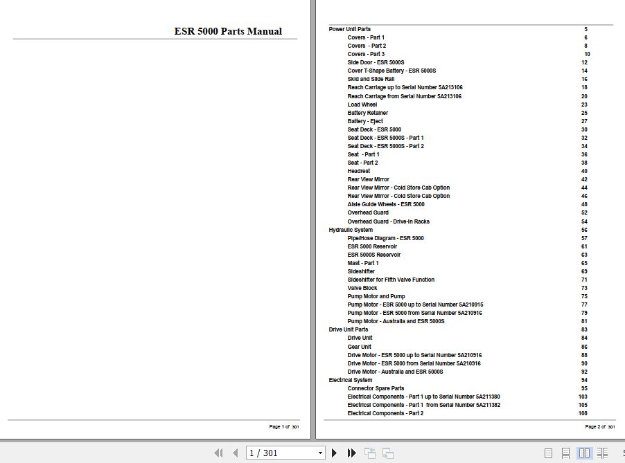 Crown Reach Truck ESR 5000 Parts Manual