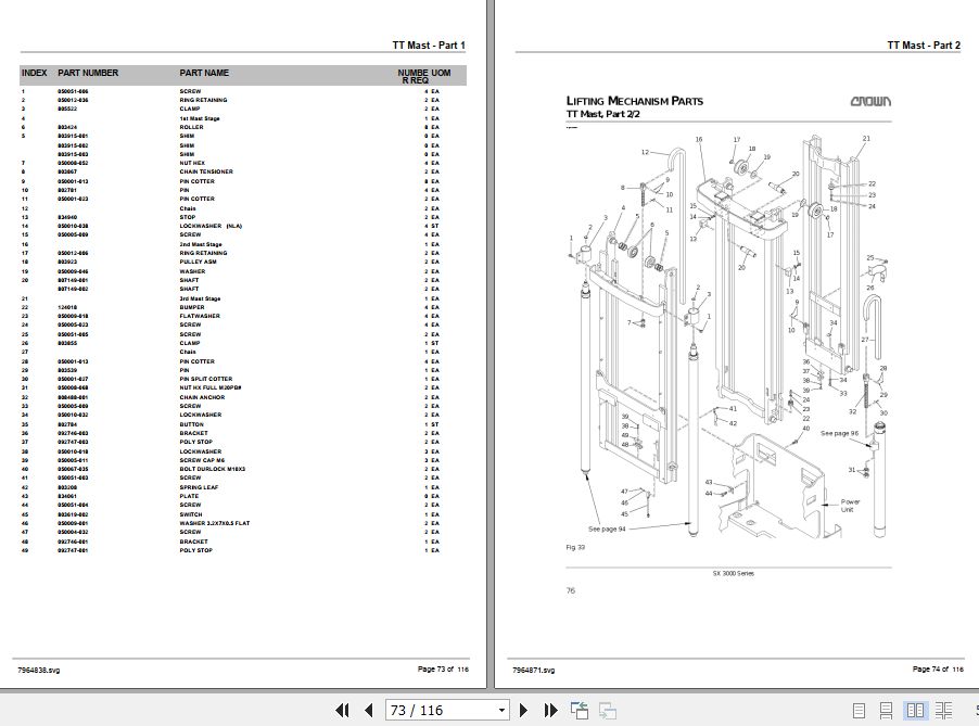 Crown Stacker Truck SX3000-40 Parts Manual