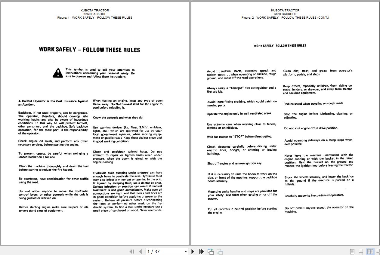 Kubota Backhoe K650 Parts Manual