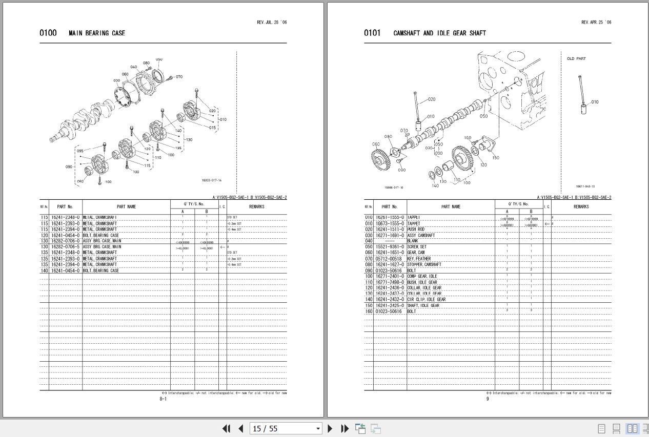 Kubota Engine V1505-BG2-SAE-1 V1505-BG2-SAE-2 Illustrated Parts List 97898-64580